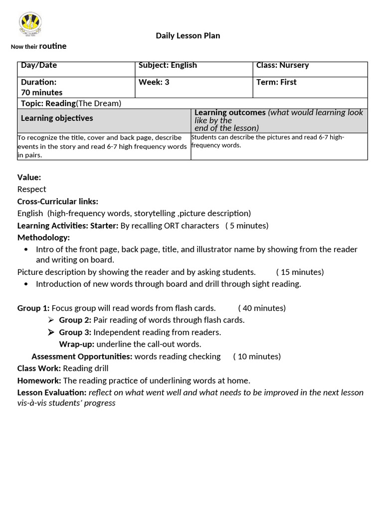 Lesson Plan Week 3 - 4th-8th September 2023 | PDF | Lesson Plan | Learning