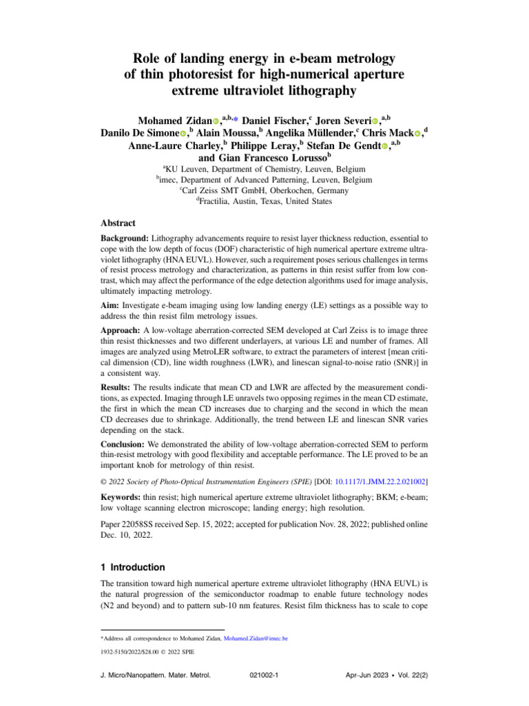 E-Beam Metrology for Thin Photoresist | PDF | Scanning Electron ...