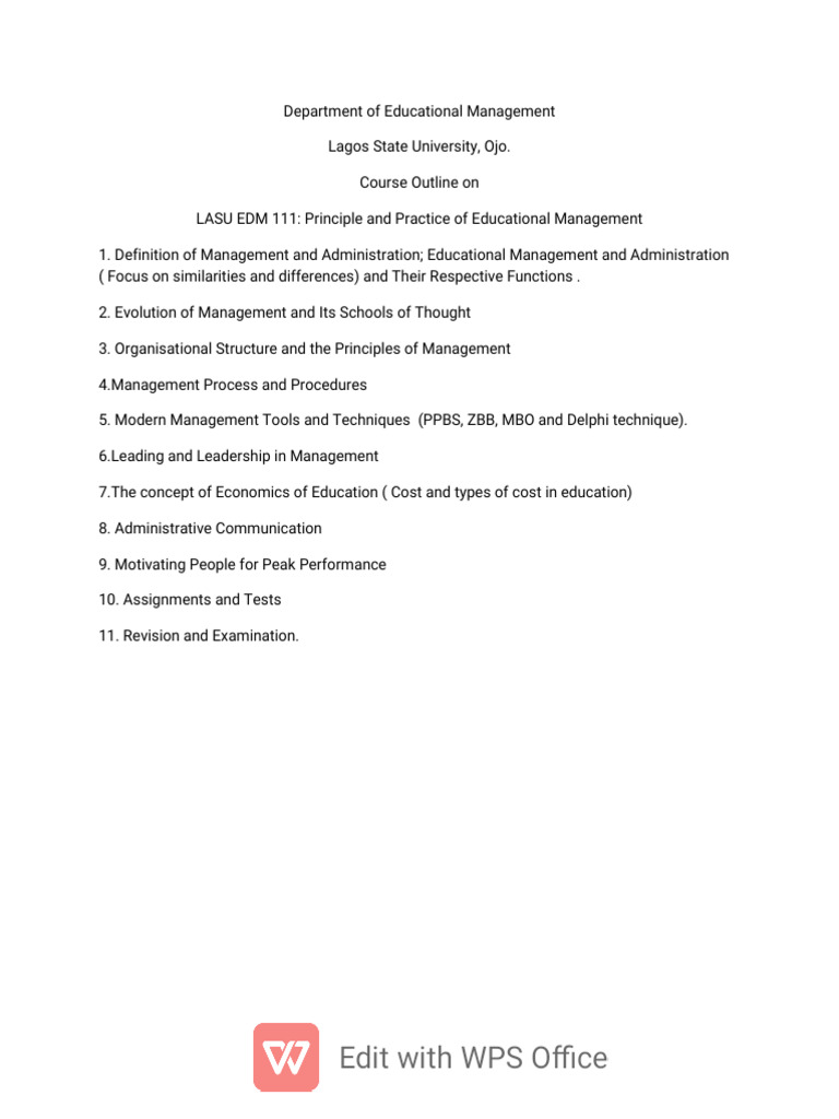 LASU EDM 111 Course Outline | PDF