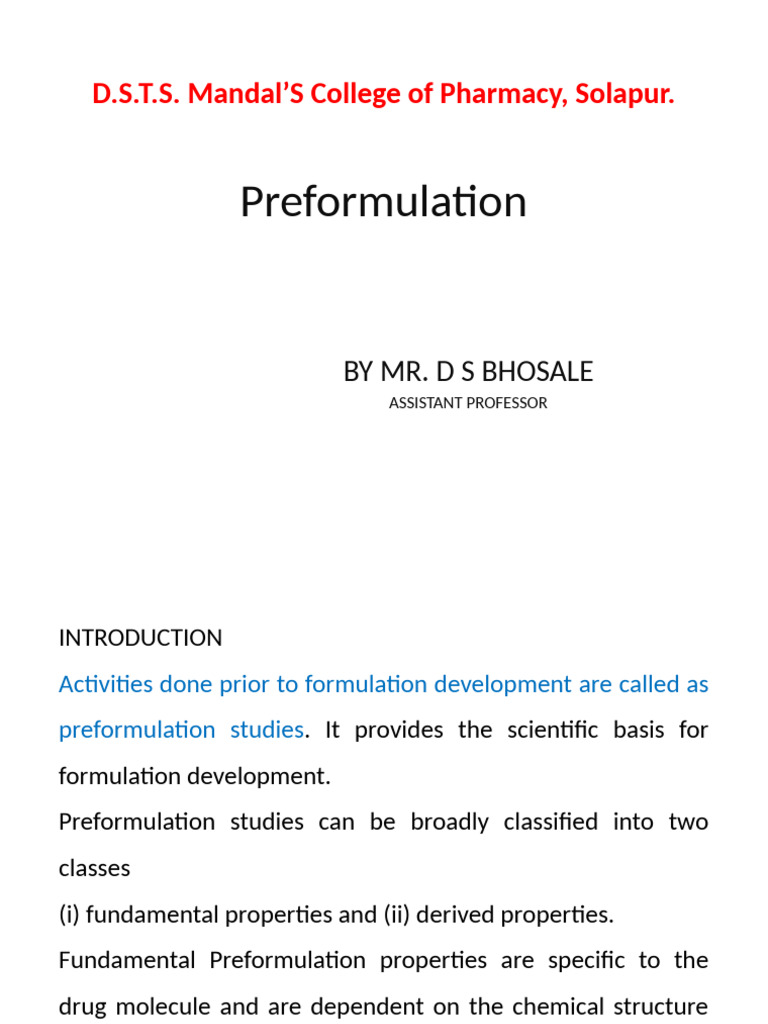 Preformulation Intro Goal Objective PPD | PDF | Pharmaceutical ...