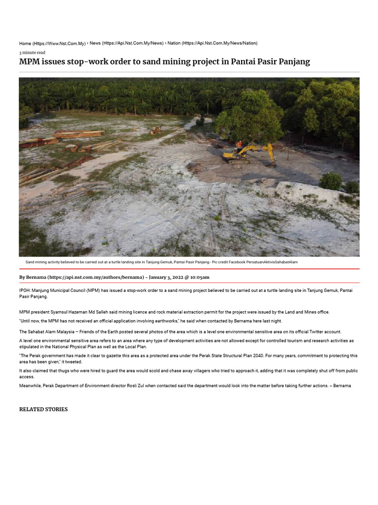 MPM Issues Stop-work Order to Sand Mining Project in Pantai Pasir ...