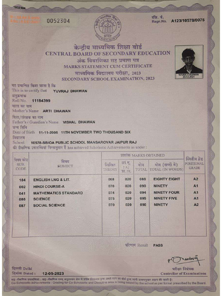 Class X Certificate | PDF
