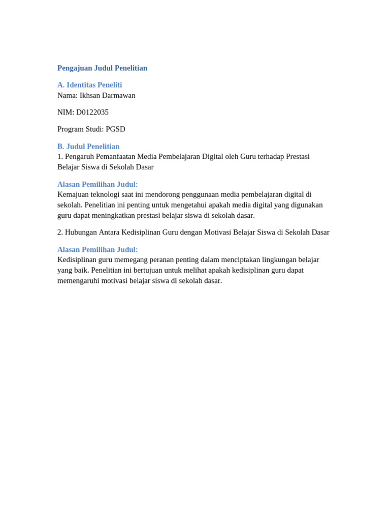 Pengajuan Judul Penelitian TNR | PDF