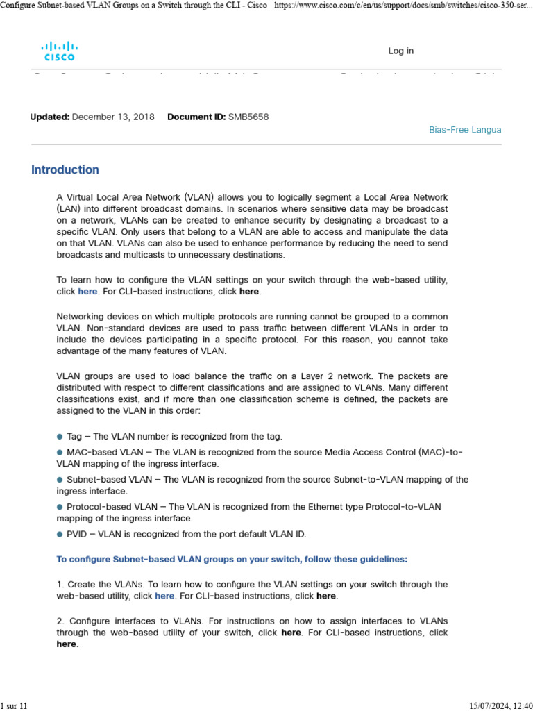 Configure Subnet-based VLAN Groups on a Switch through the CLI - Cisco | PDF | Computer Network ...