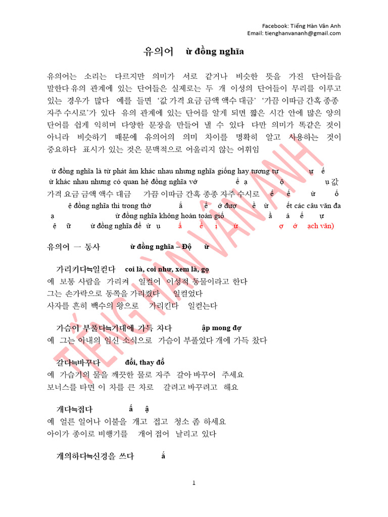 Tieng Han Van Anh - Tu dong nghia 유의어 | PDF