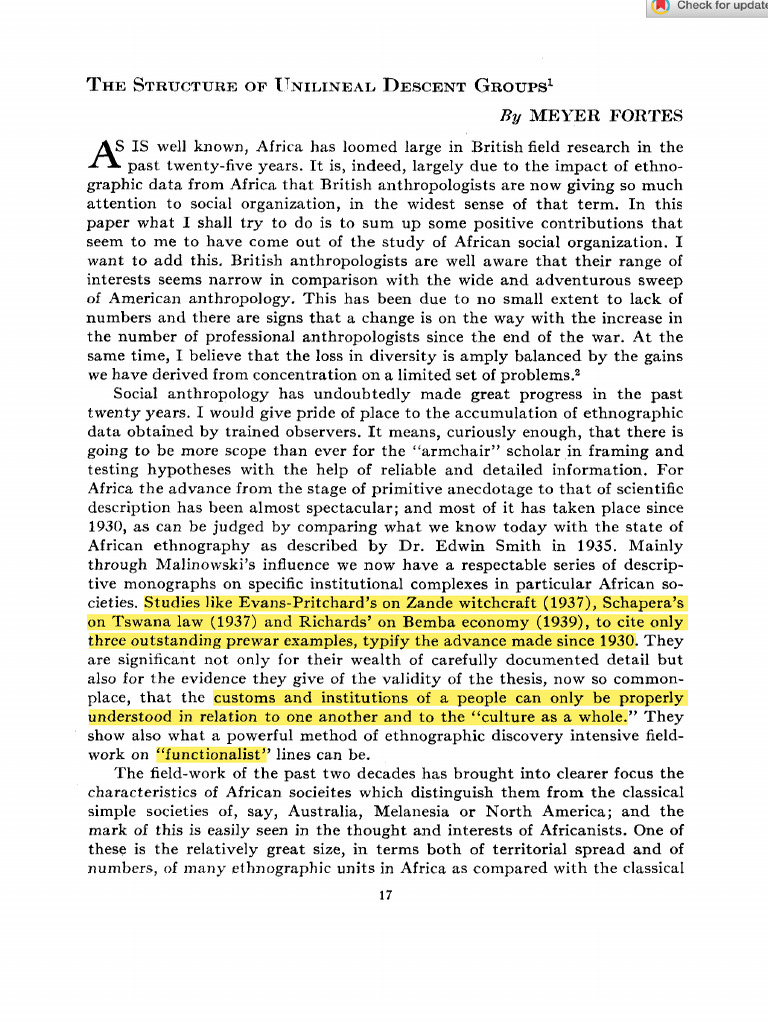 FORTES - The Structure of Unilineal Descent Groups | PDF | Kinship ...