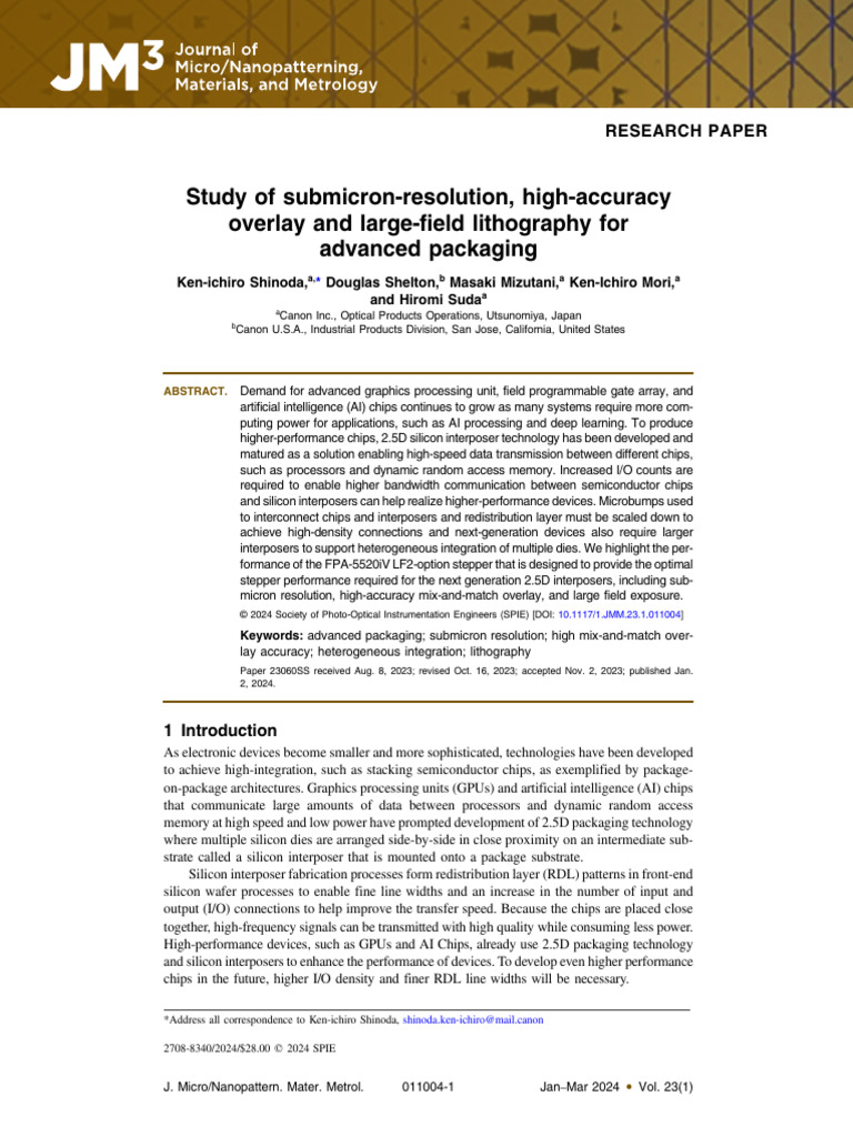 Study of Submicron-Resolution, High-Accuracy Overlay and Large-Field ...