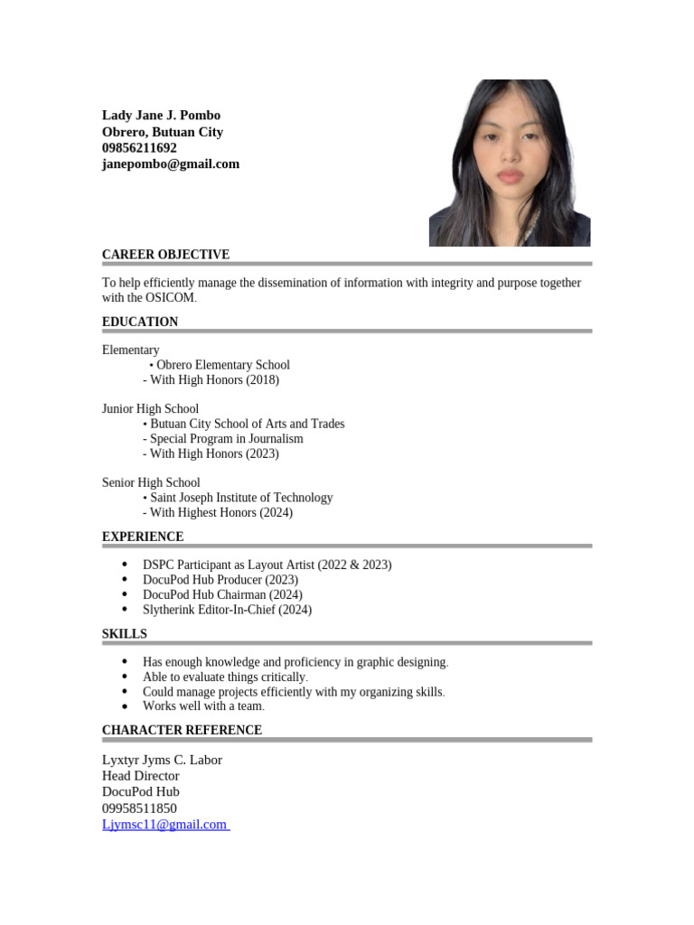 Lady Jane J. Pombo - Resume Summary | PDF