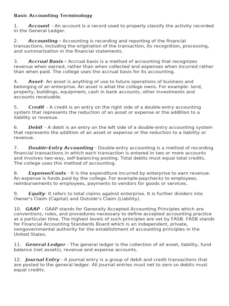 Basic Accounting Terminology | PDF | Debits And Credits | Expense