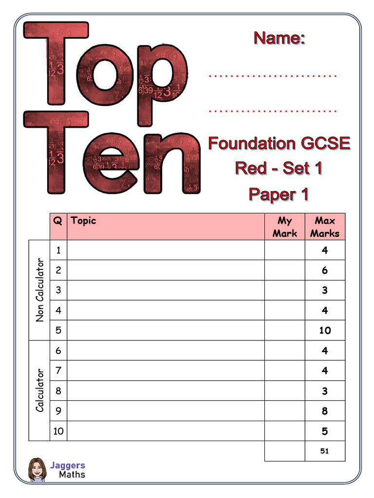 Top Ten Test - Foundation - Set 1 - Red - Paper 1 | PDF | Mathematics