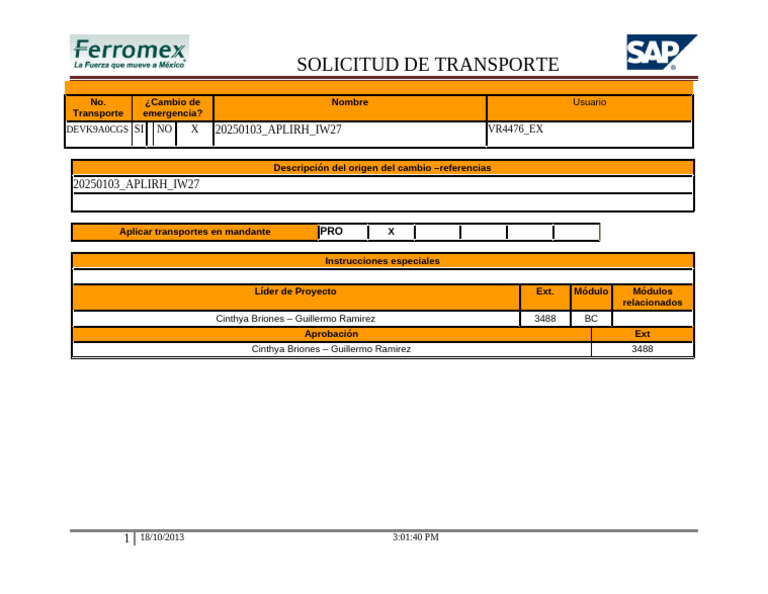 Solicitud de Transporte y Aprobación | PDF