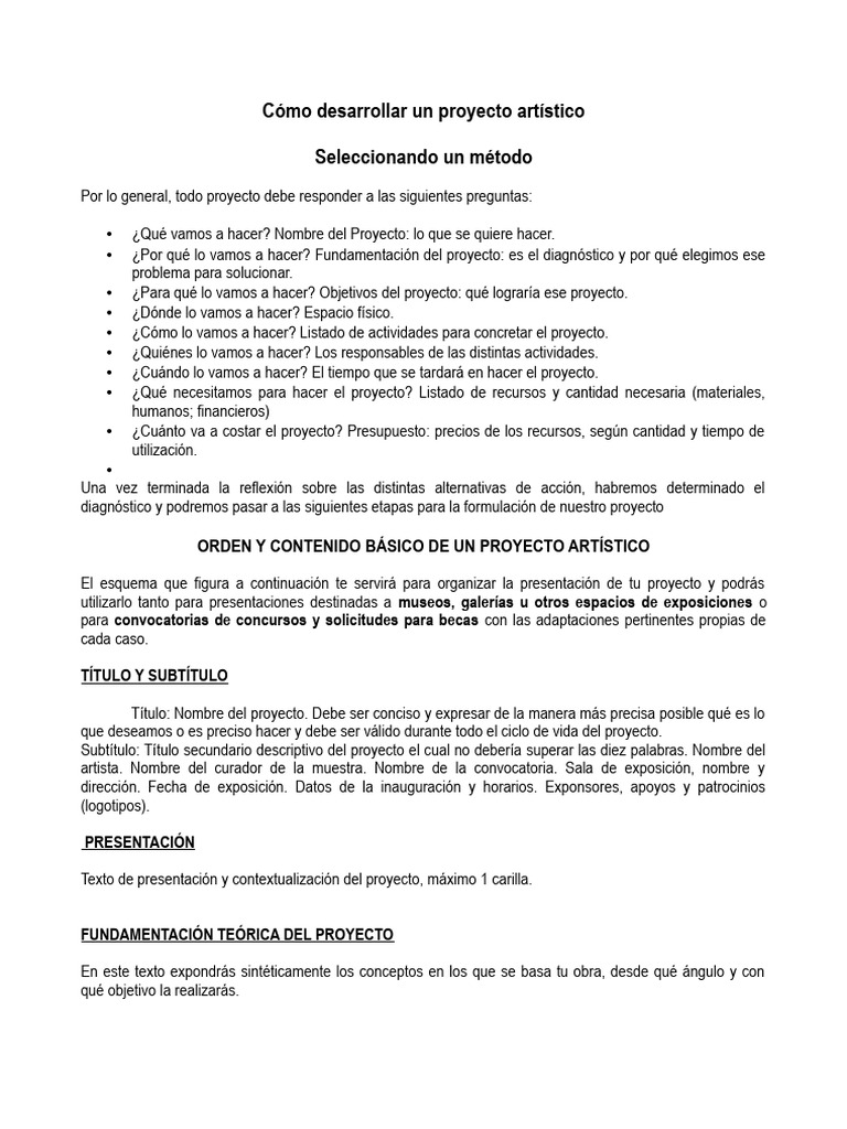 como desarrollar un proyecto artístico | PDF | Plan de estudios ...