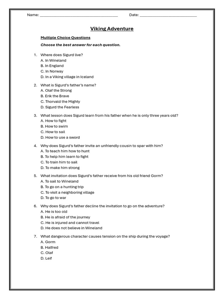 Viking Adventure Quiz and Answers | PDF