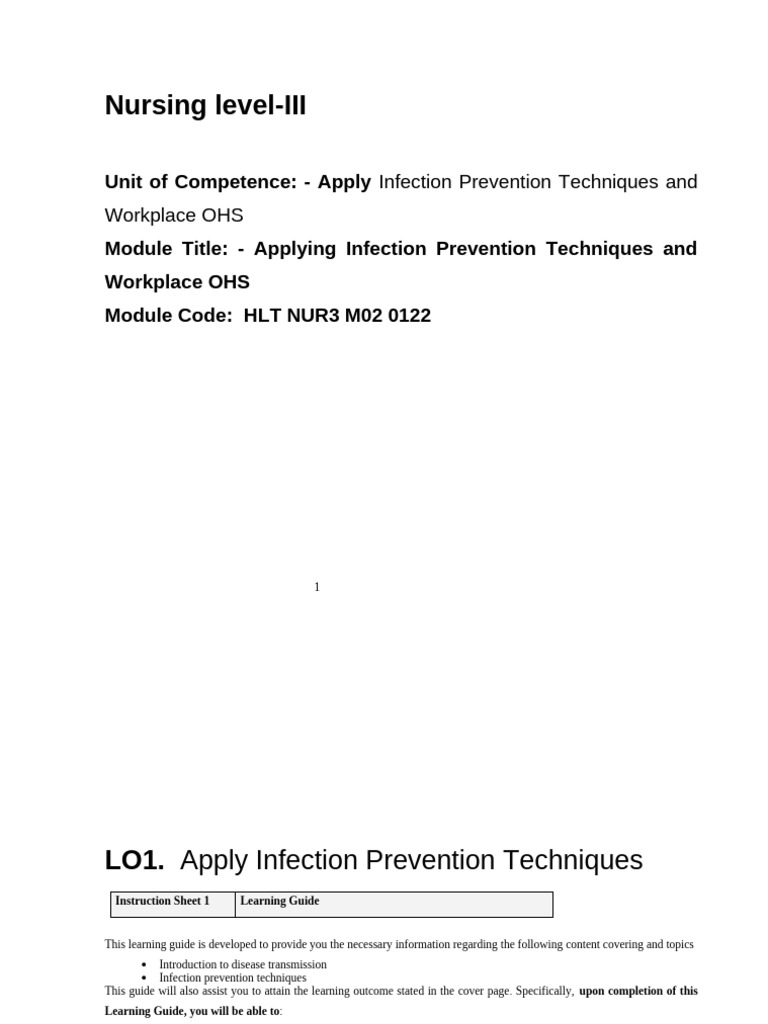 Applying Infection Prevention Techniques and Workplace OHS | PDF ...