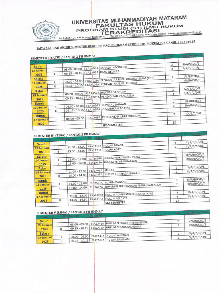 JADWAL UAS REGULER PAGI GANJIL 2024-2025 | PDF