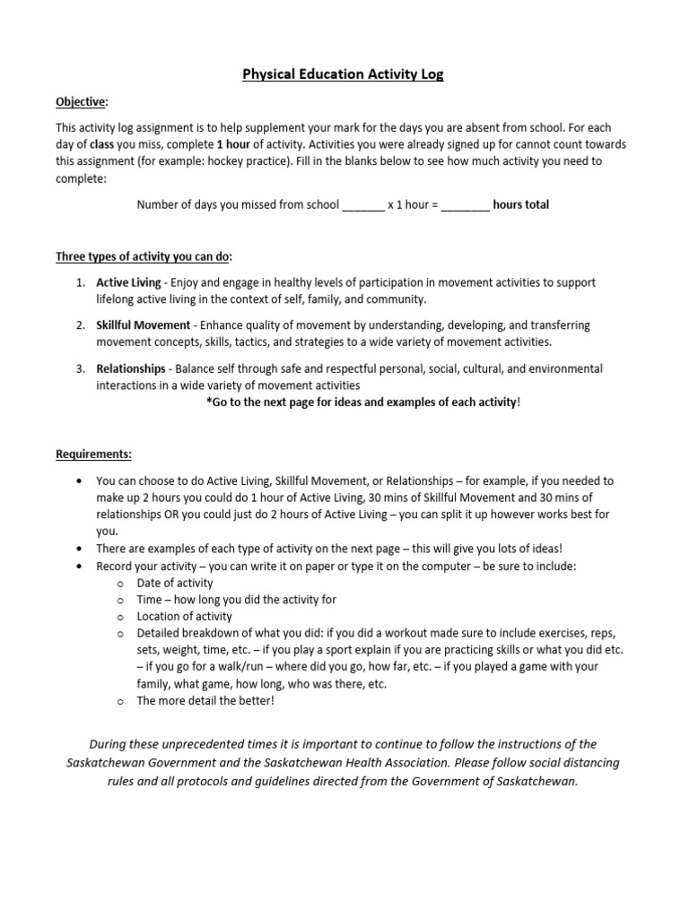 Activity Log - Missed Class Assignment | PDF | Physical Fitness ...