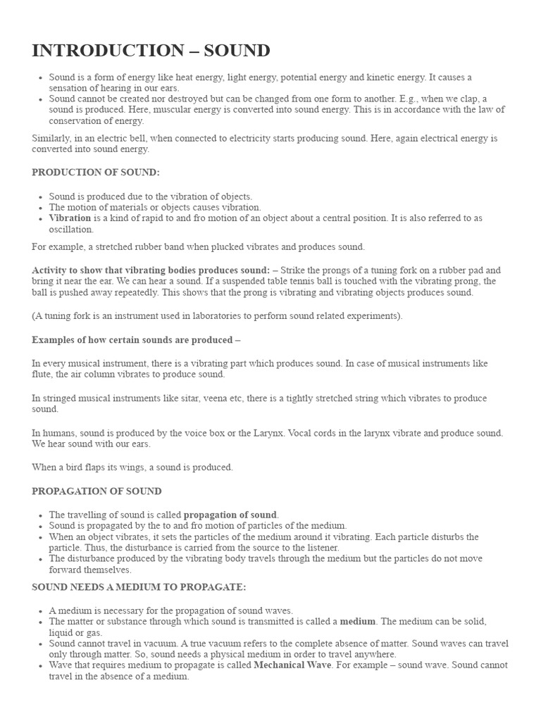 Class 9 Sound Chapter Notes | PDF | Sound | Ear