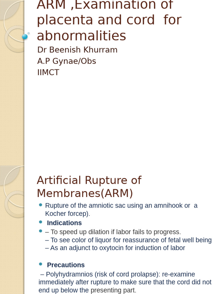 ARM Examination of Cord and Placenta by DR Beenish Khurram | PDF ...