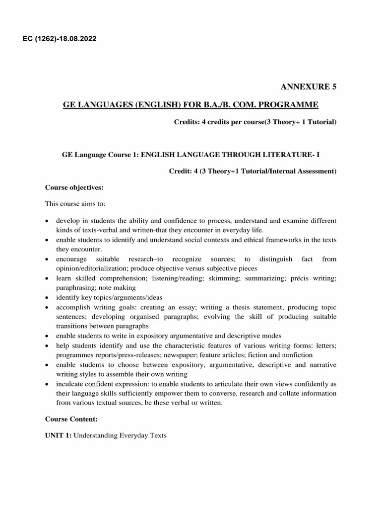 Eltl 1 Syllabus | PDF