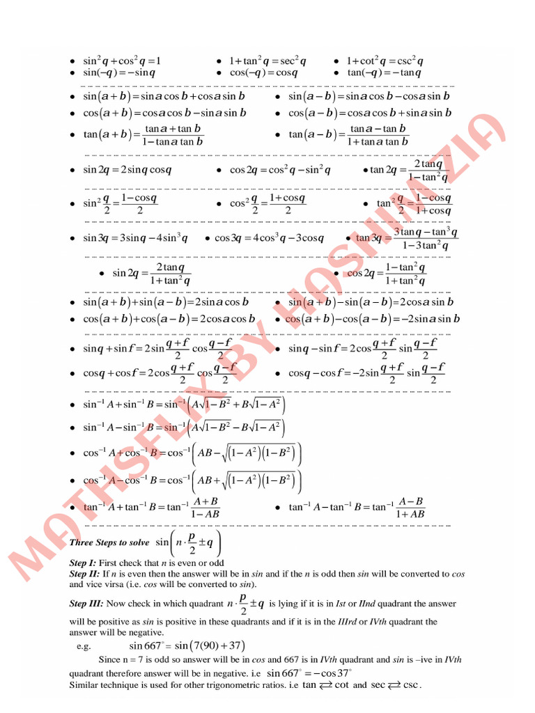 Trigonometric Formulas | PDF