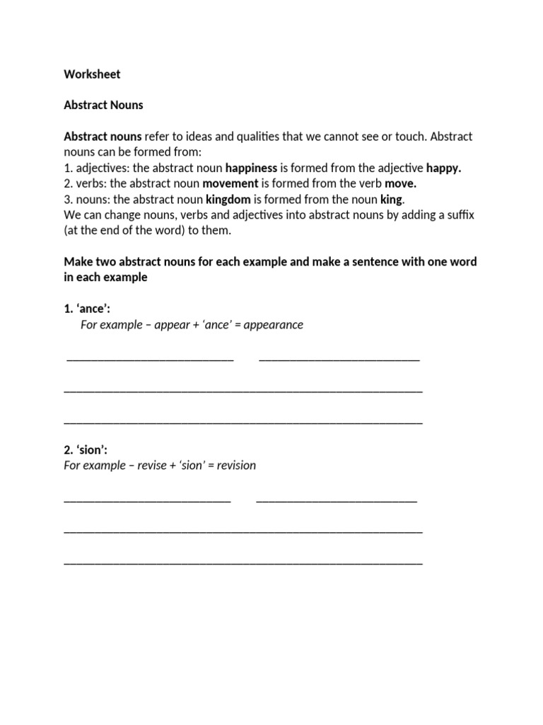 WS 1 abstract nouns | PDF | Noun | Adjective