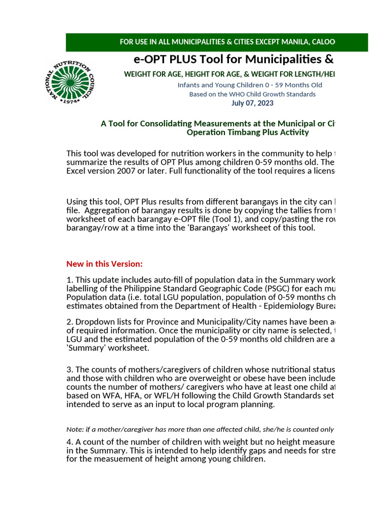 e-OPT Plus Tool for Child Nutrition Data | PDF