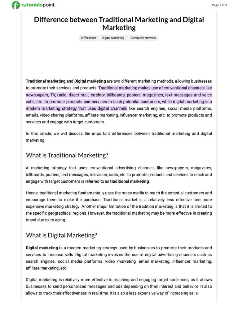 Traditional vs Digital Marketing Explained | PDF | Digital Marketing ...