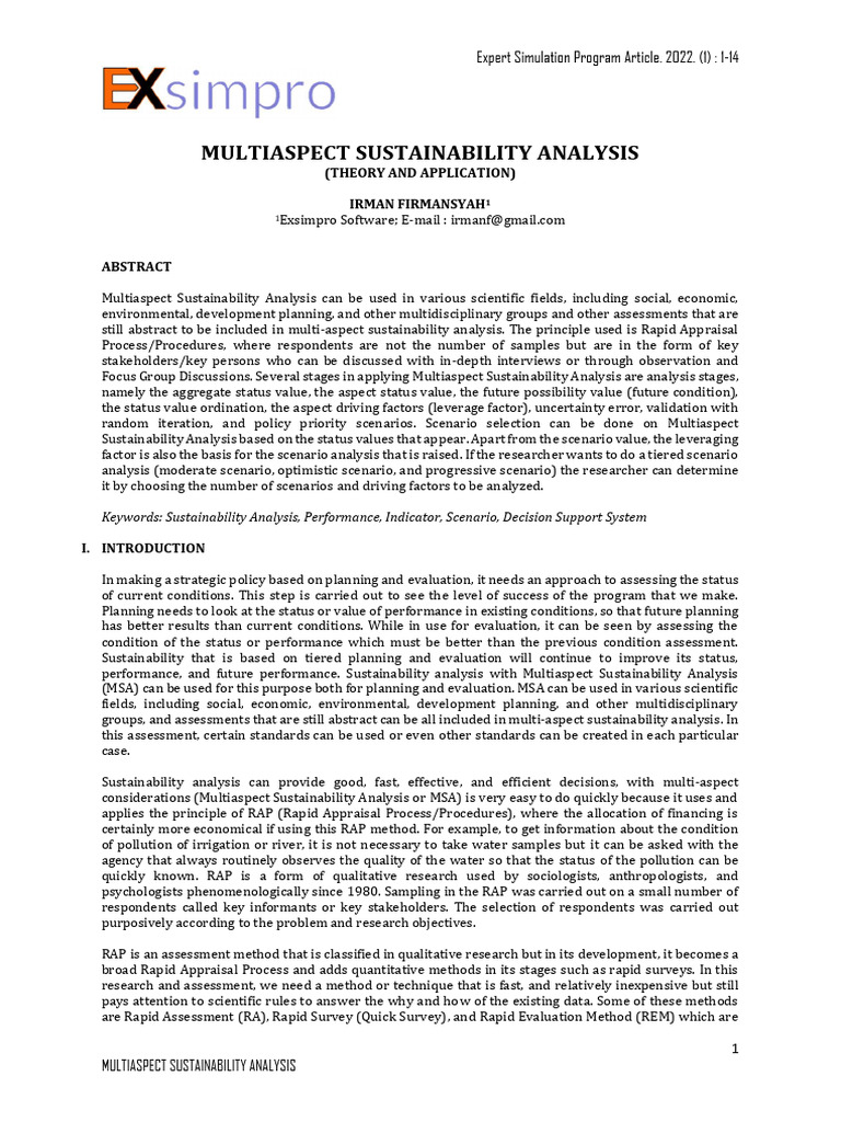 Multiaspect Sustainability Analisys Exsimpro Article 2022 | PDF ...