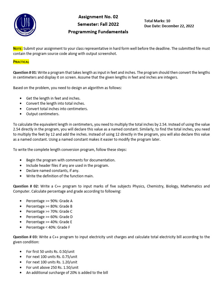 Programming Fundamentals (Assignment # 02) | PDF | Computer Program ... Programming Fundamentals (Assignment # 02) | PDF | Computer Program ...