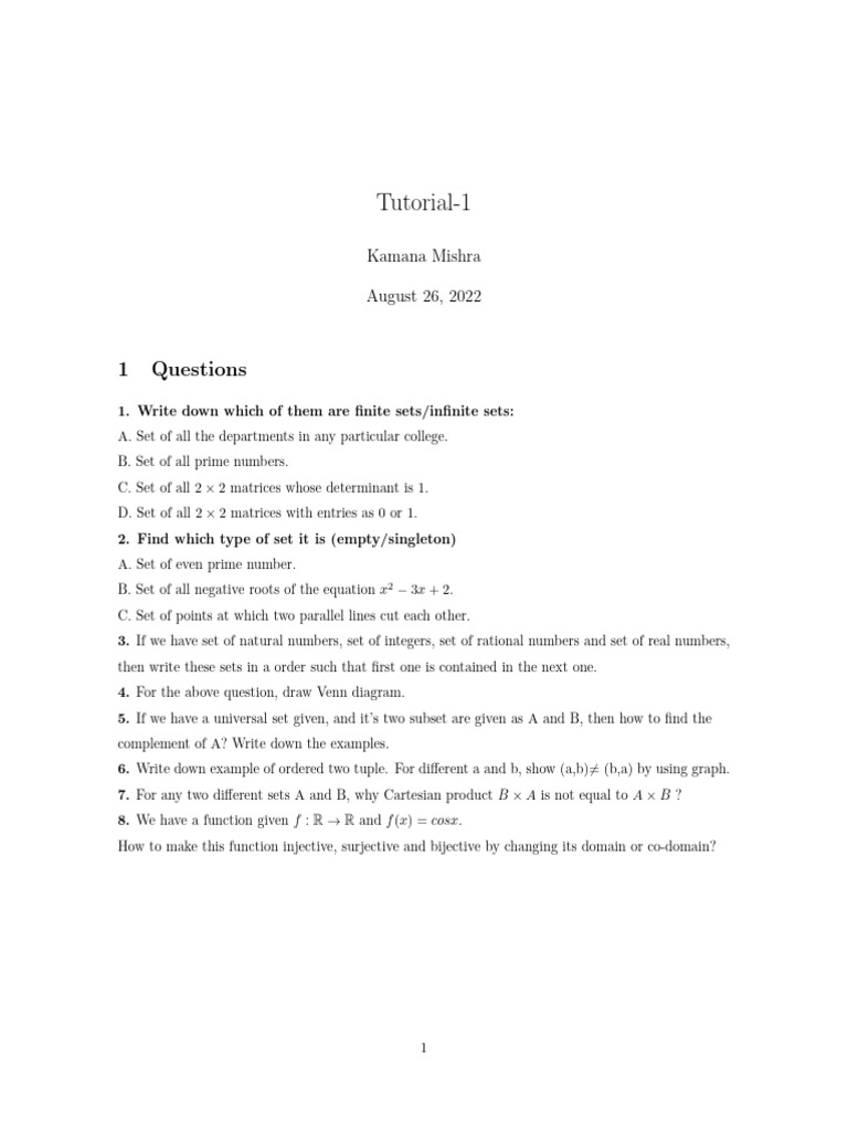 Finite and Infinite Sets Tutorial | PDF