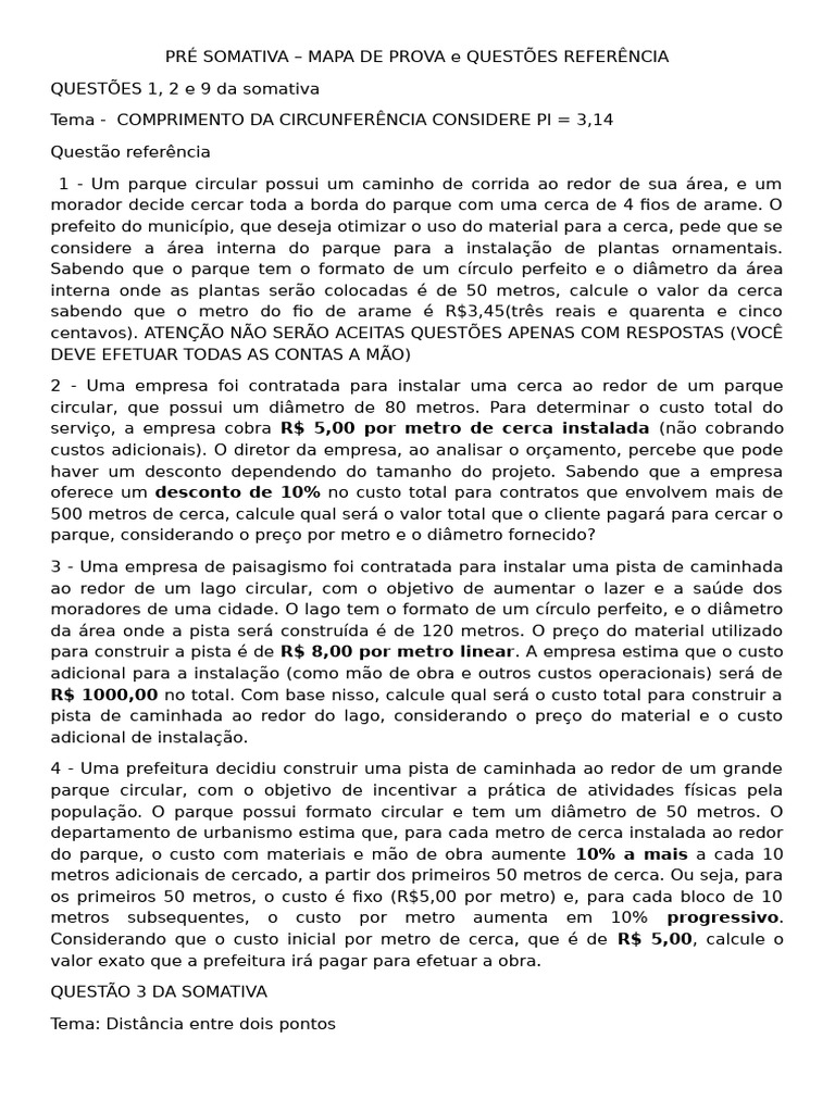 Revisão - Somativa - Mapa de Prova | PDF | Triângulo | Despesa