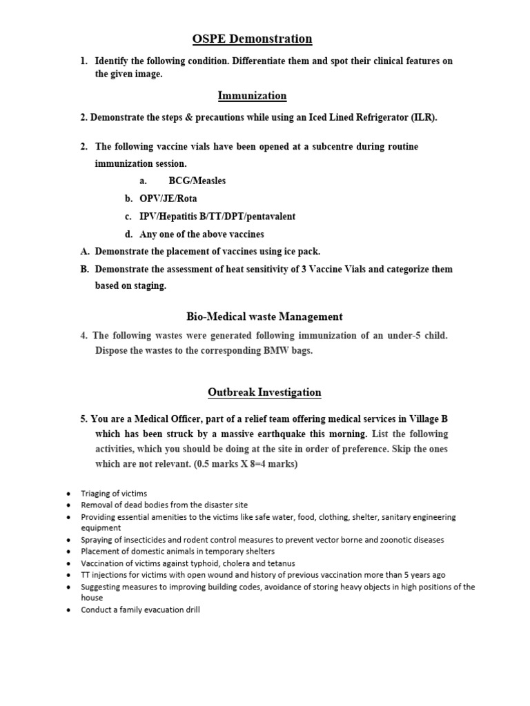 OSPE Demonstration Questions | PDF | Vaccines | Vaccination