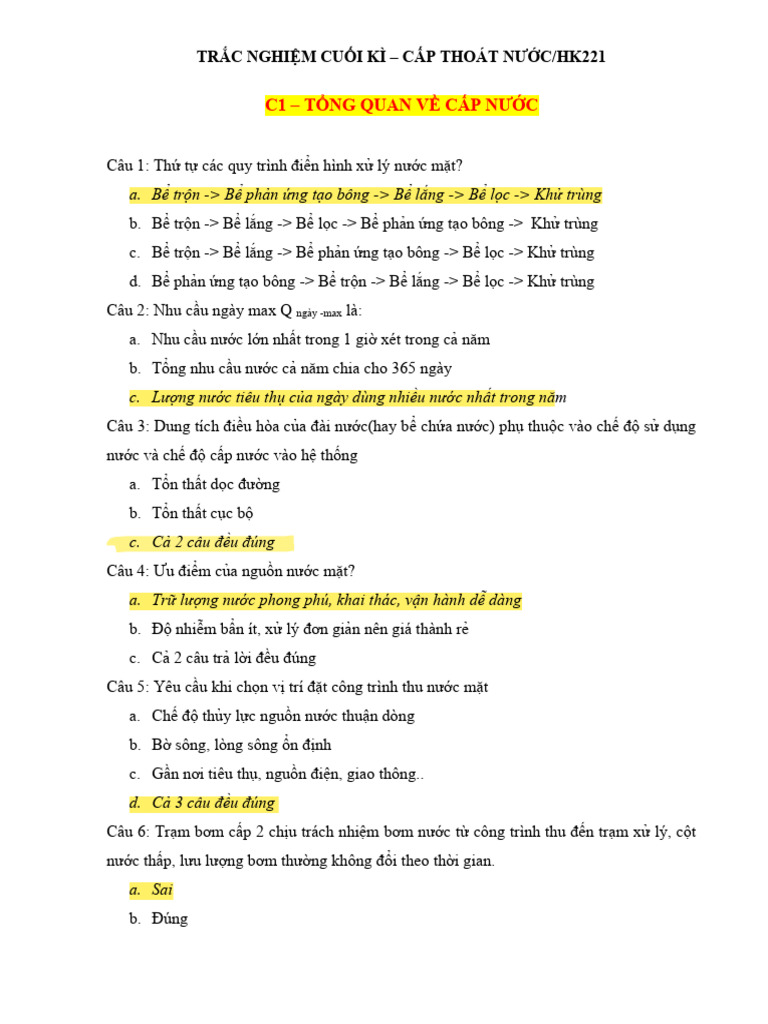 TRẮC NGHIỆM LÝ THUYẾT - CTN | PDF