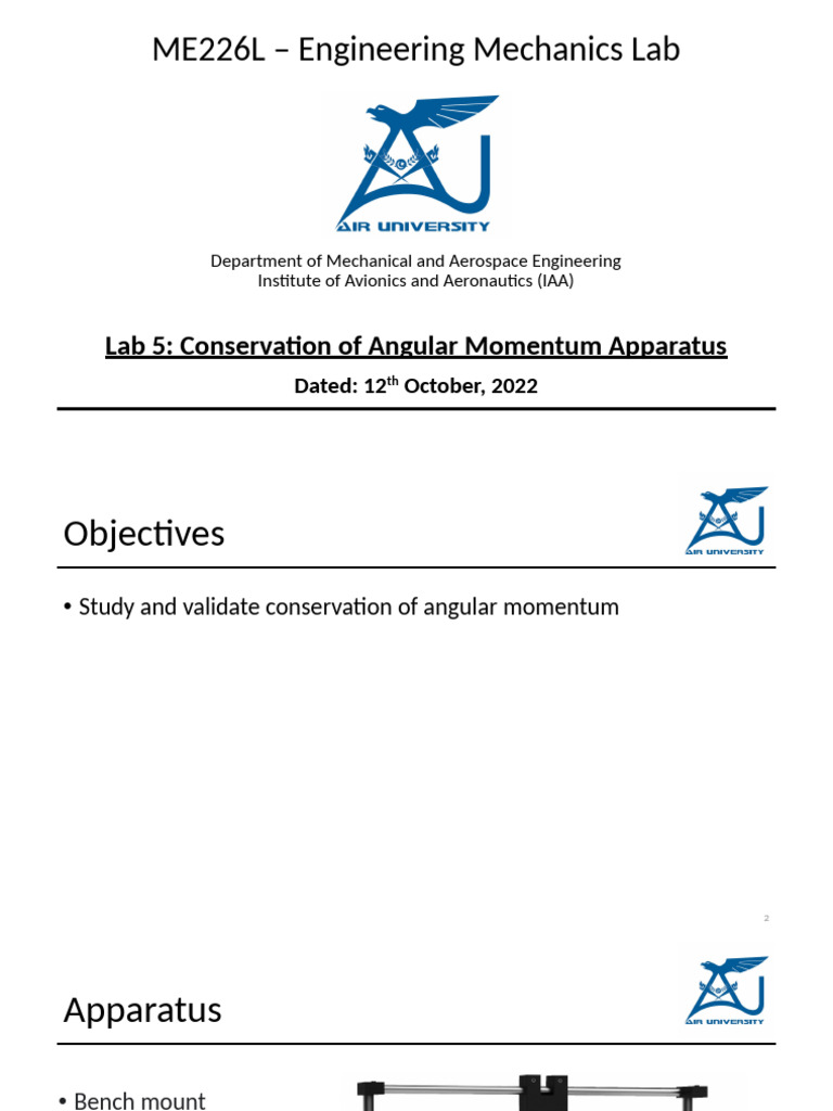 ME 226L - Lab 5 - Conservation of Angular Momentum - Engineering Mechanics Lab | PDF | Angular ...