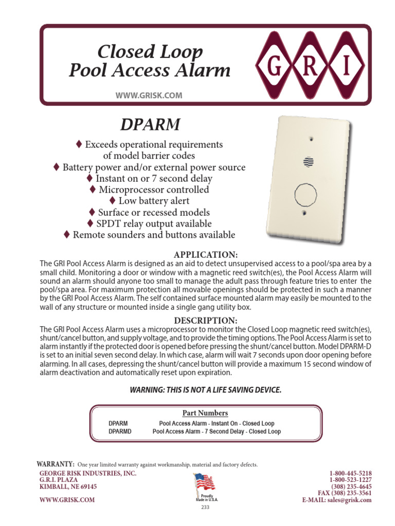 DPARM_Closed Loop Pool Access Alarm | PDF | Relay | Switch