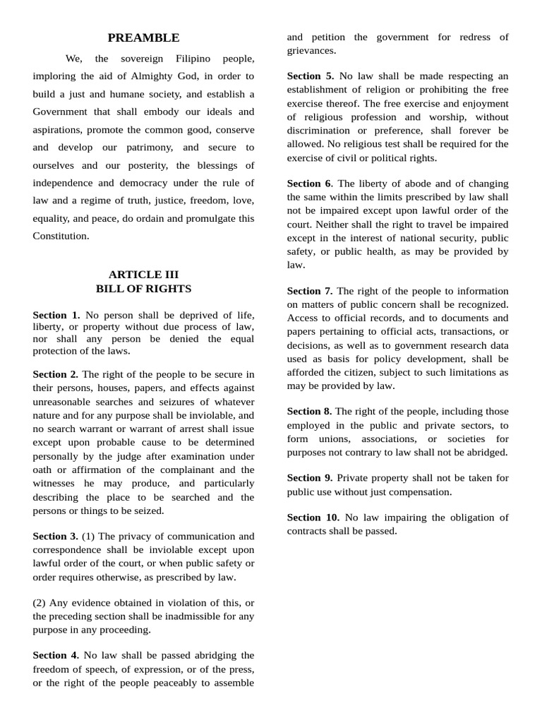 Preamble and Bill of Rights | PDF | Search And Seizure | Search Warrant