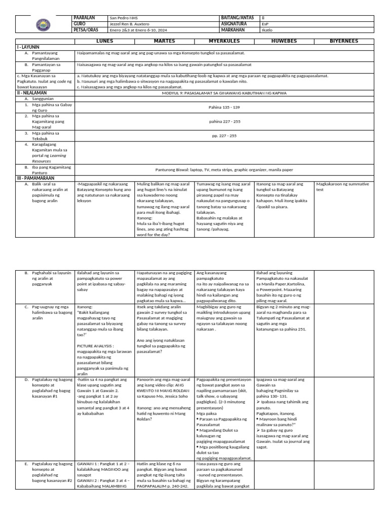 Week 1 Esp 8 DLL 3RD Quarter | PDF
