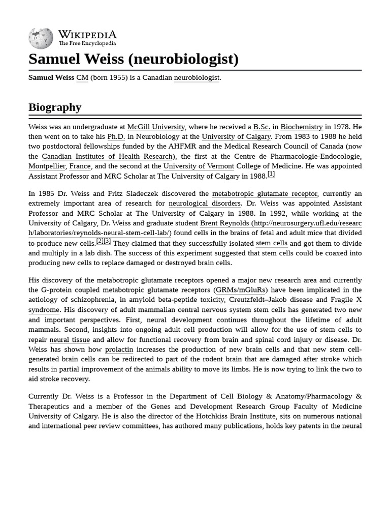 Samuel Weiss: Pioneer in Neurobiology | PDF | Neuroscience | Nervous System