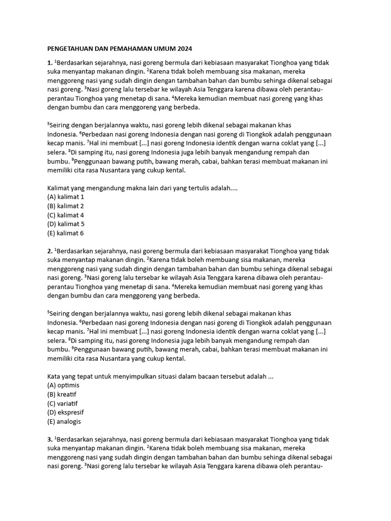 Pengetahuan Dan Pemahaman Umum Asli 2024 | PDF