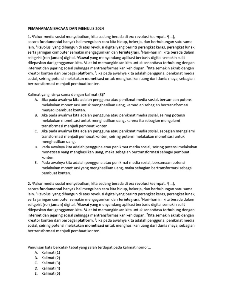 Pemahaman Bacaan Dan Menulis Asli 2024 (4) | PDF