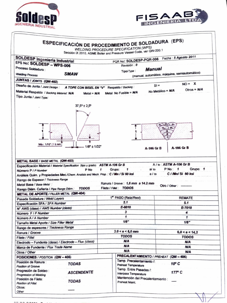 Soldesp WPS 006 | PDF | Soldadura | Construcción