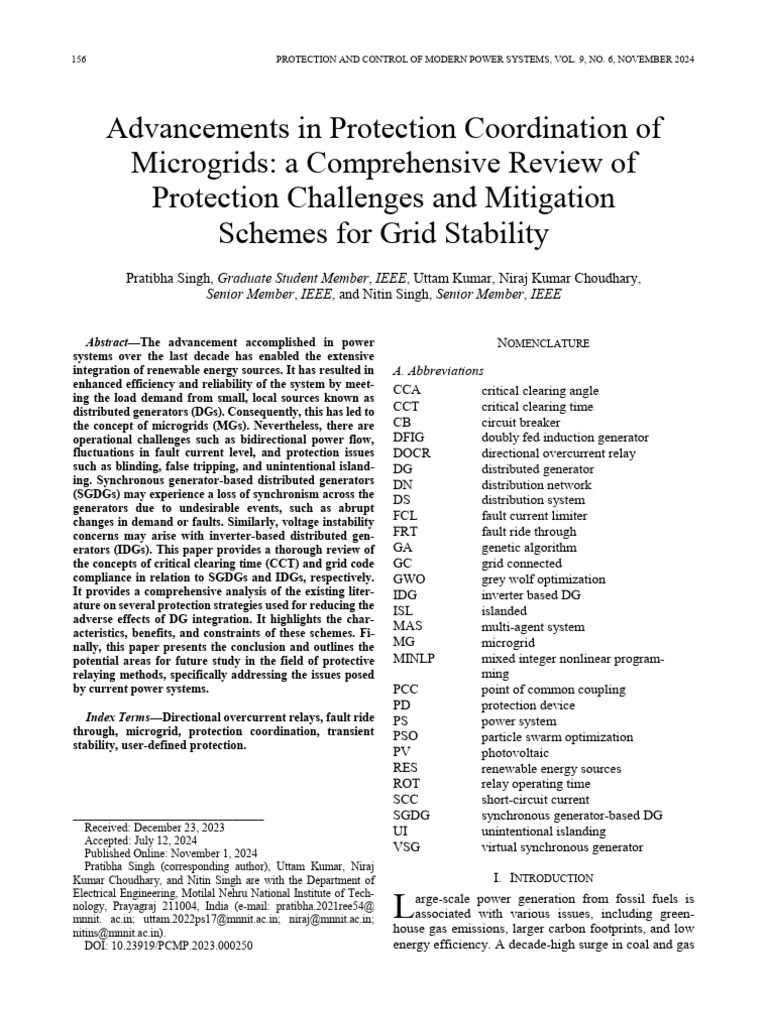 Advancements In Protection Coordination Of Microgrids A Comprehensive