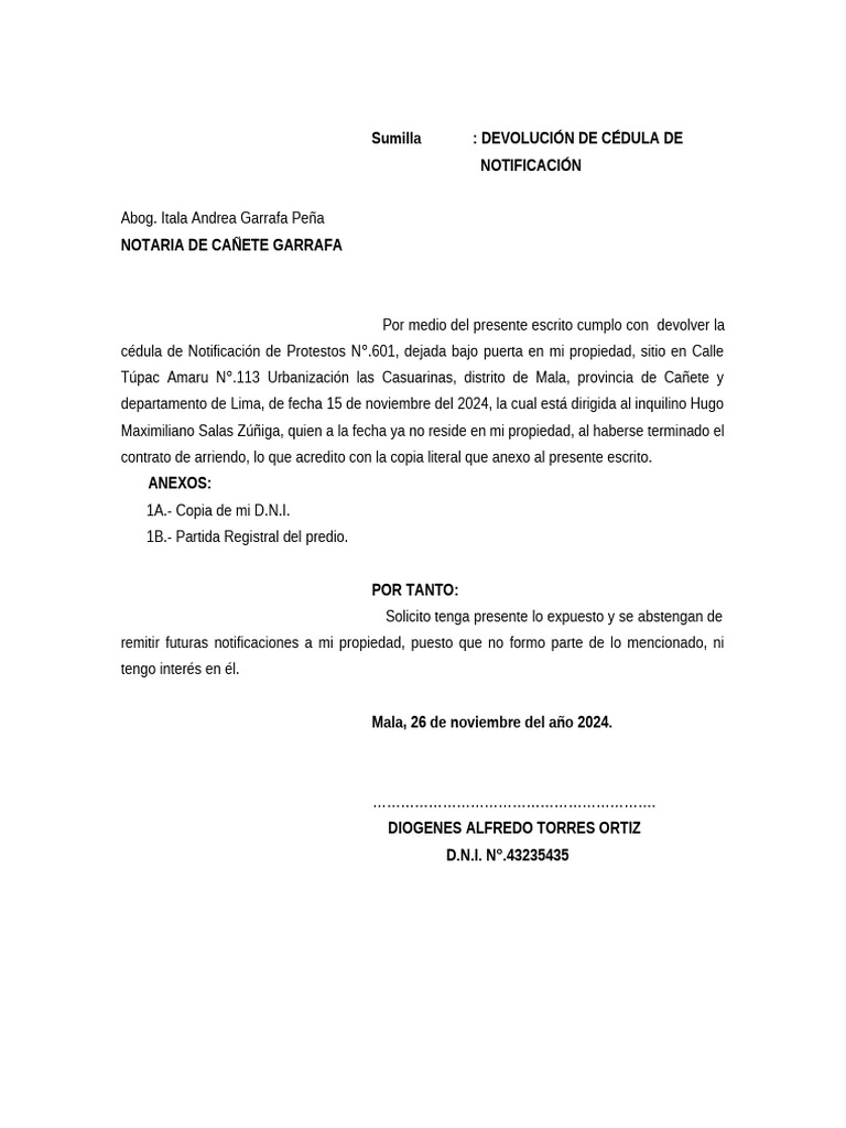 Devolución de Cédula de Notificación | PDF