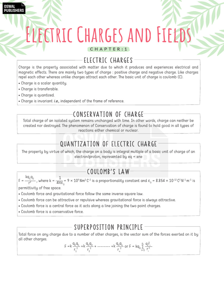 Physics XII Chp 1 (1) | PDF | Electric Charge | Electric Field