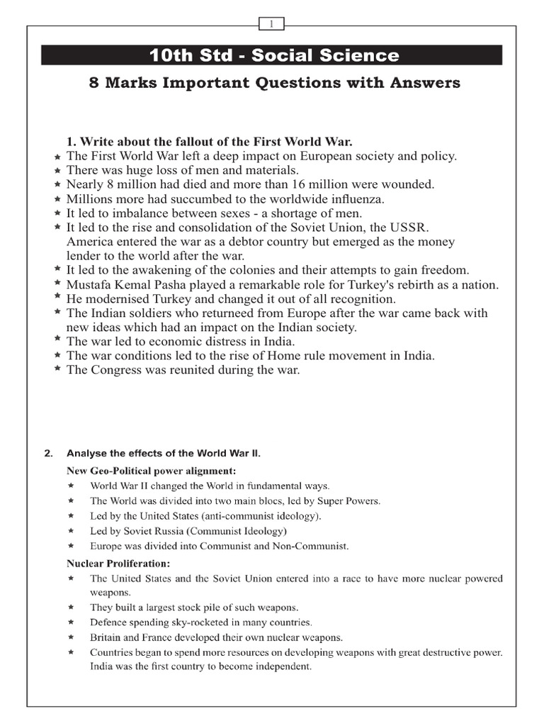 10th Social Science 8 Marks EM | PDF