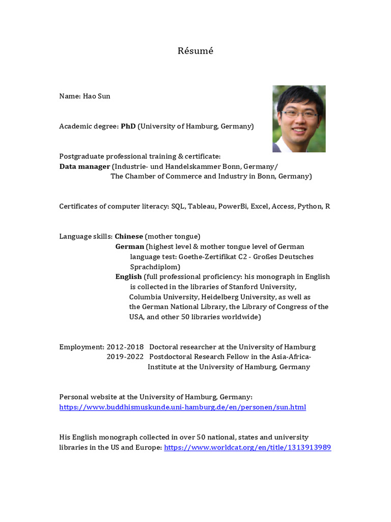 Résumé Hao Sun Sample | PDF