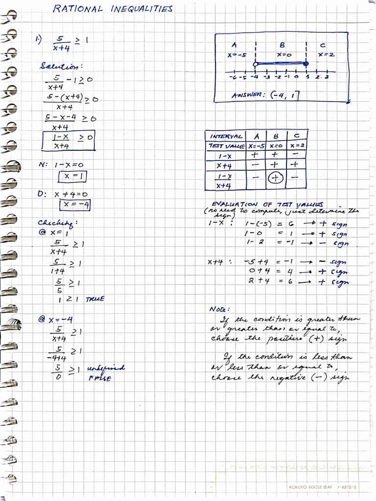 Rational Inequalities Sample Problem With Solution | PDF