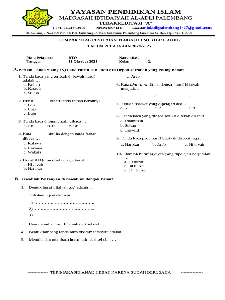 Latihan Soal BTQ 1 | PDF