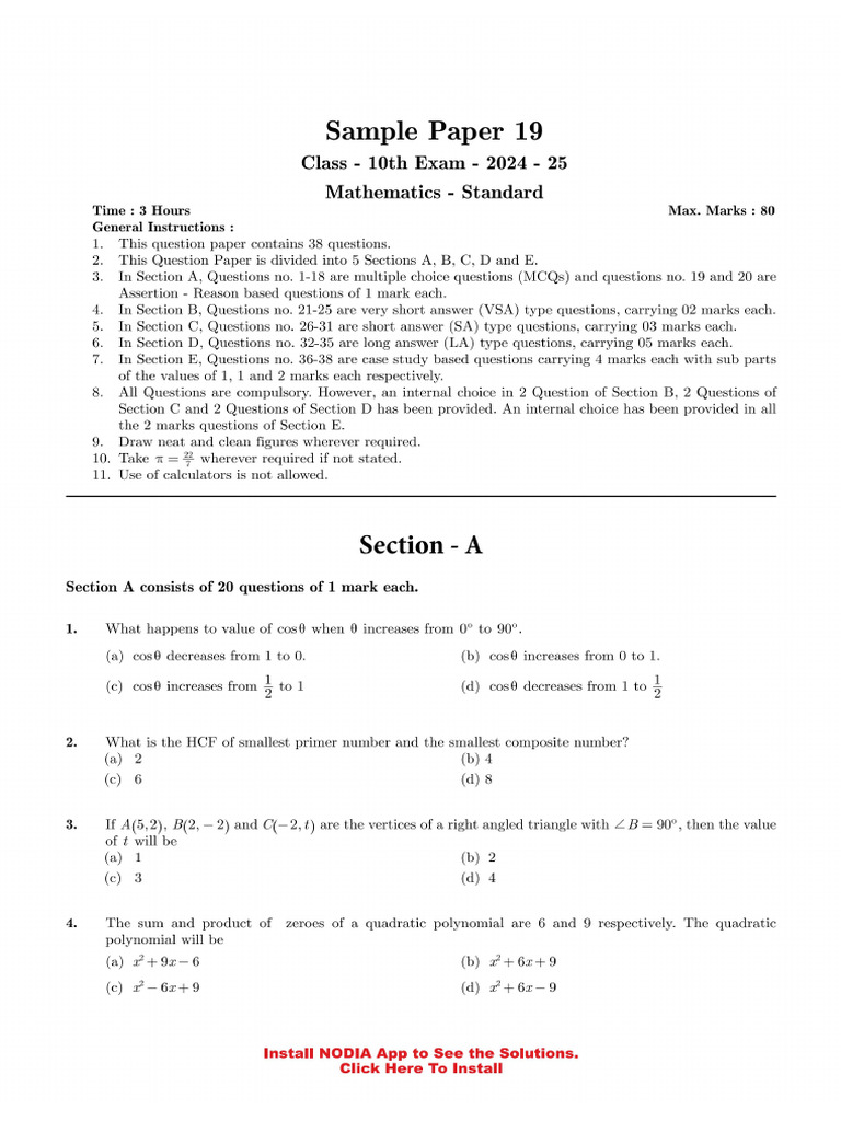 X - Math - SQP 19 | PDF
