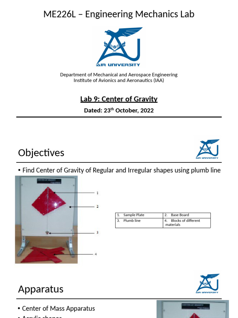 ME 226L - Lab 9 - Center of gravity - Engineering Mechanics Lab | PDF ...
